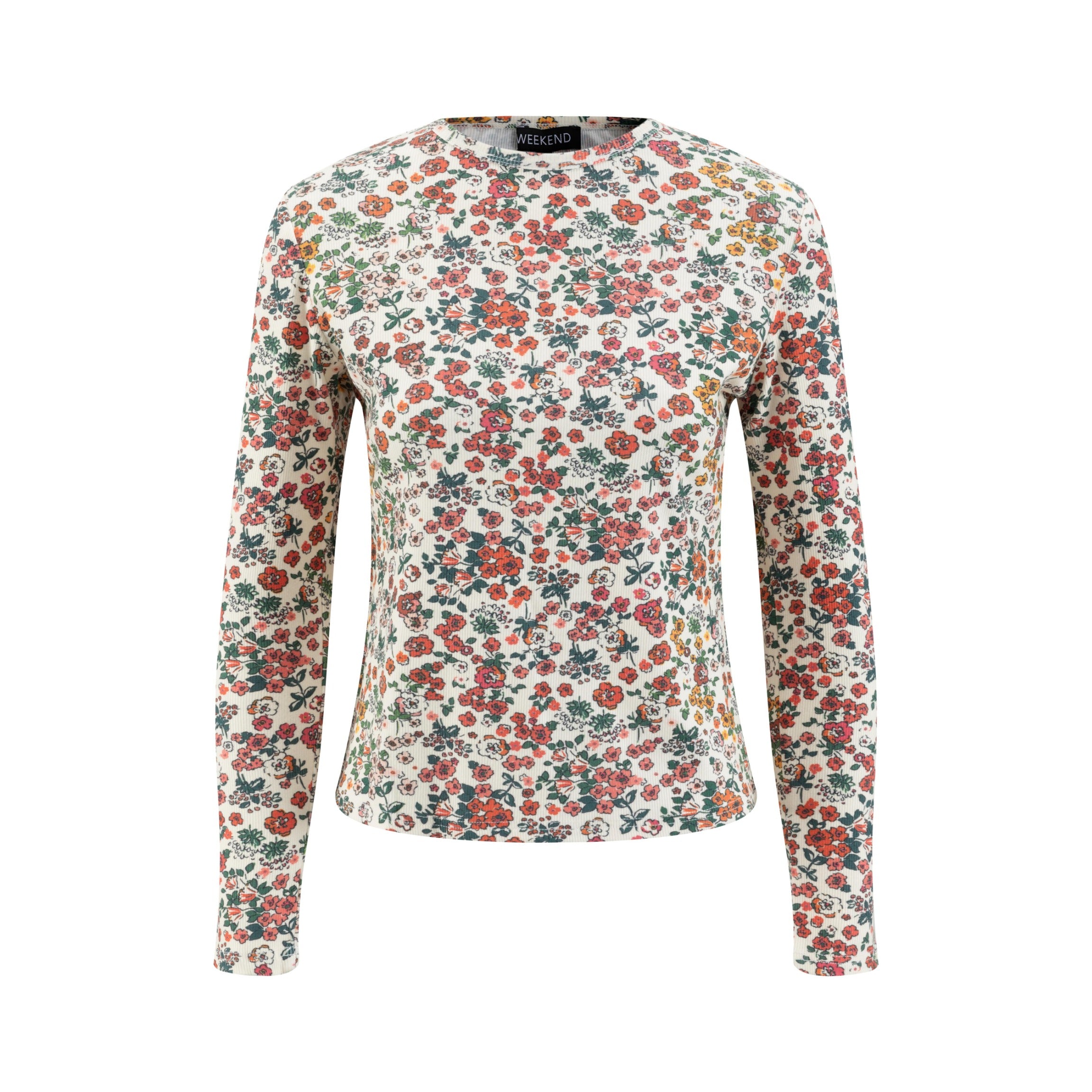 White Top With Mutlicolored Flower Print – The Runway Company