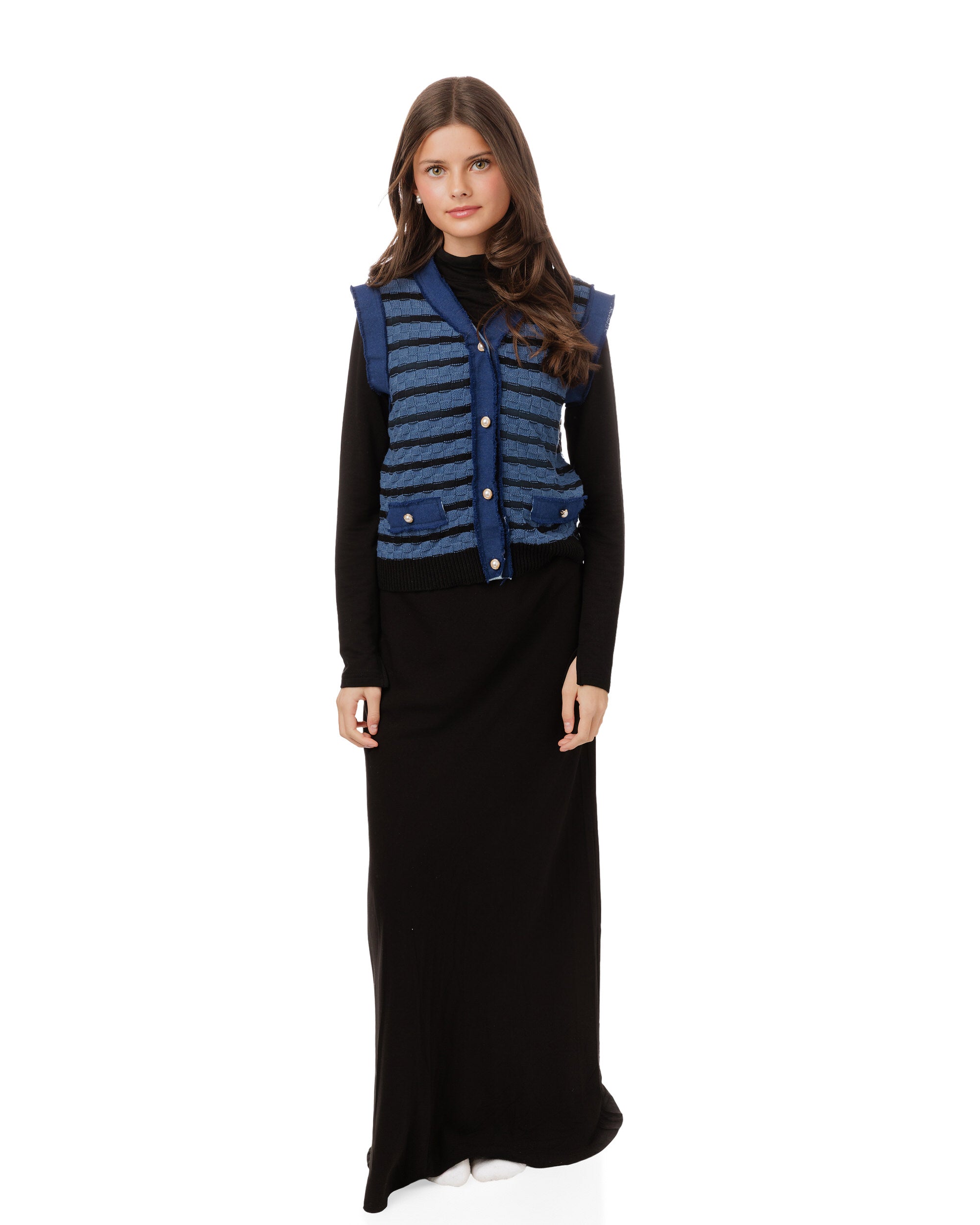 Blue And Black Striped Knit Denim Vest – The Runway Company
