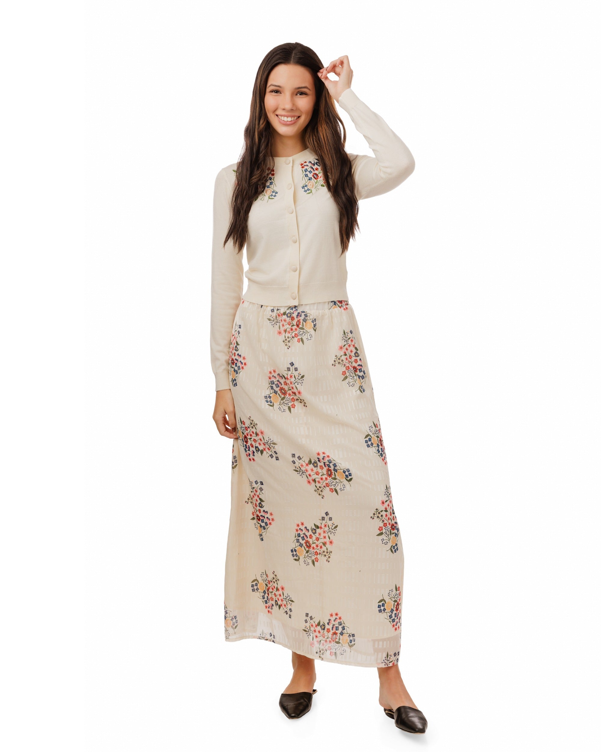 Ivory Knit Top With Colorful Embroidered Flowers – The Runway Company