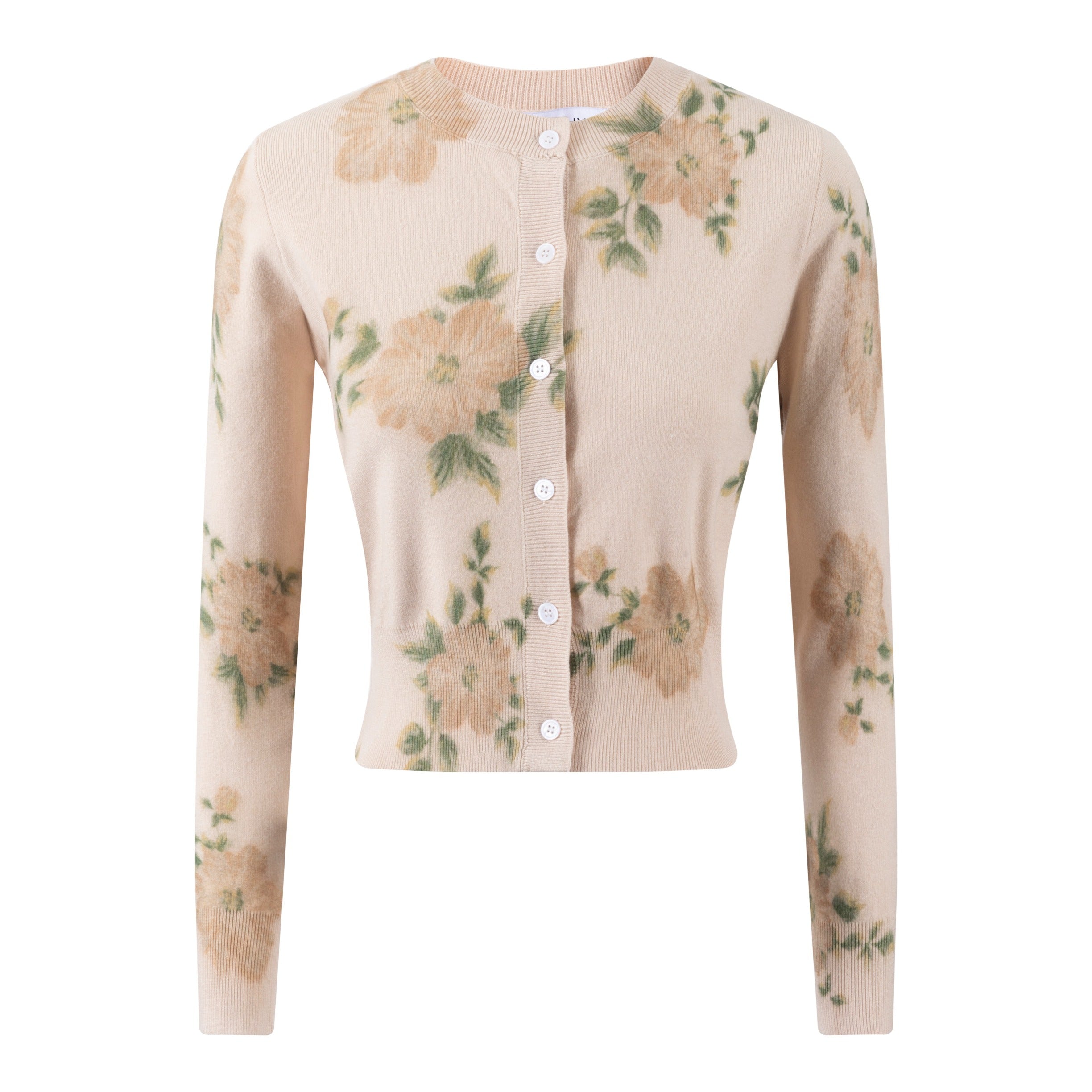 Tan Knit Cardigan With Flowers – The Runway Company